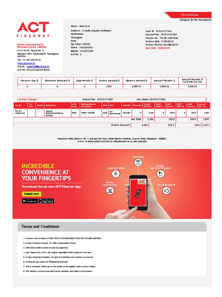 Act Bill | PDF | Invoice | Cheque