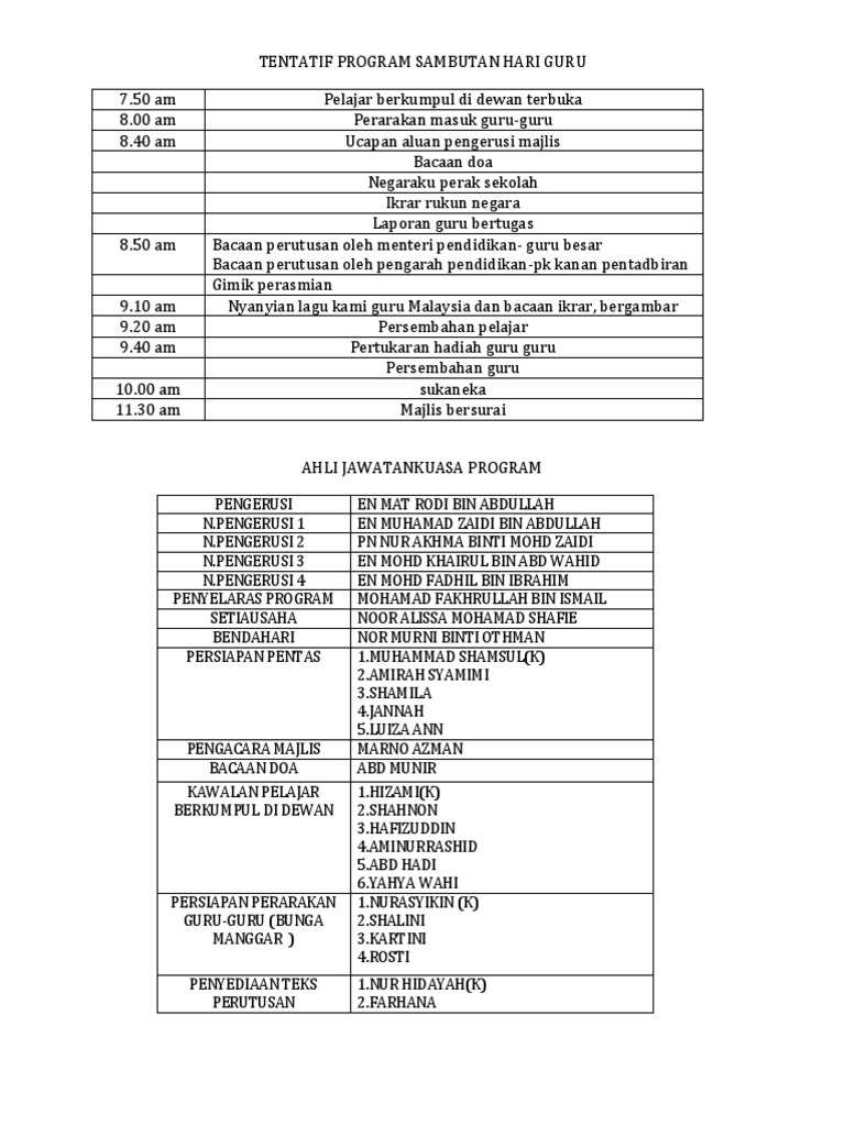 Tentatif Program Sambutan Hari Guru | PDF