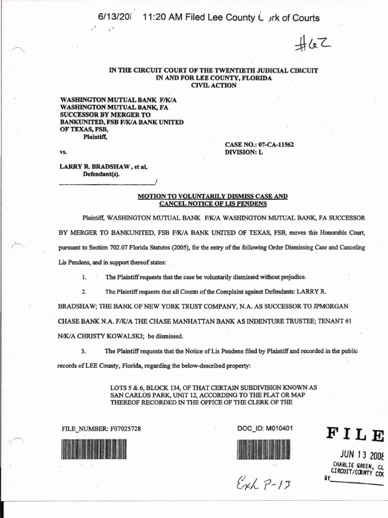 Lee County Motion To Voluntarily Dismiss Case and Cancel Notice of Lis ...