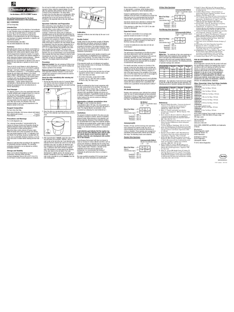 Roche Chemstrip Micral Insert Instruction Sheet | PDF | Clinical ...