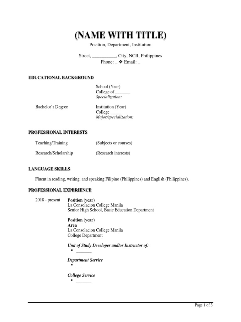 Curriculum Vitae Template | PDF | College | Philippines
