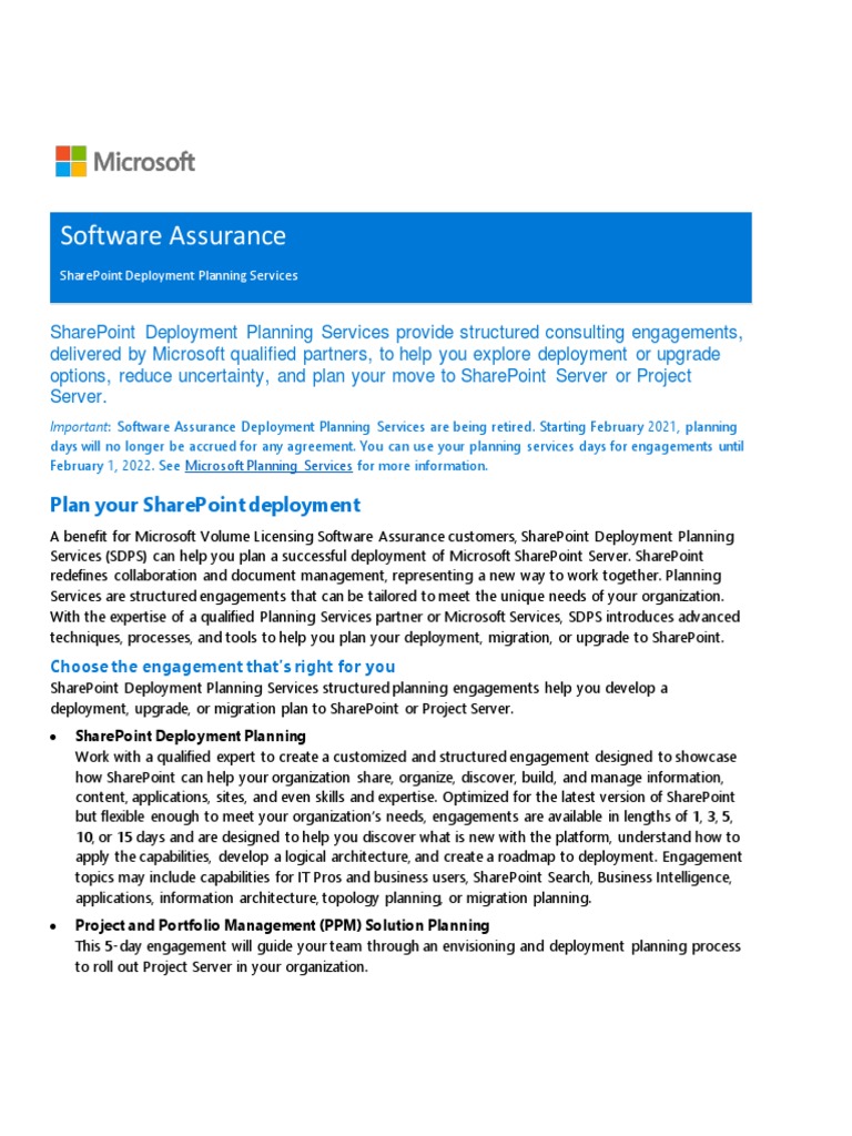 SharePoint Deployment Planning Services Datasheet | PDF | Share Point | Microsoft