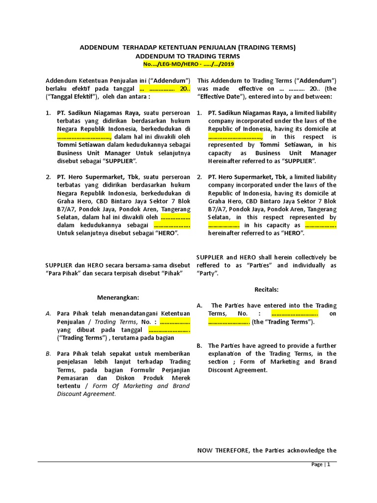 Addendum Penjelasan Terhadap Ketentuan Penjualan | PDF