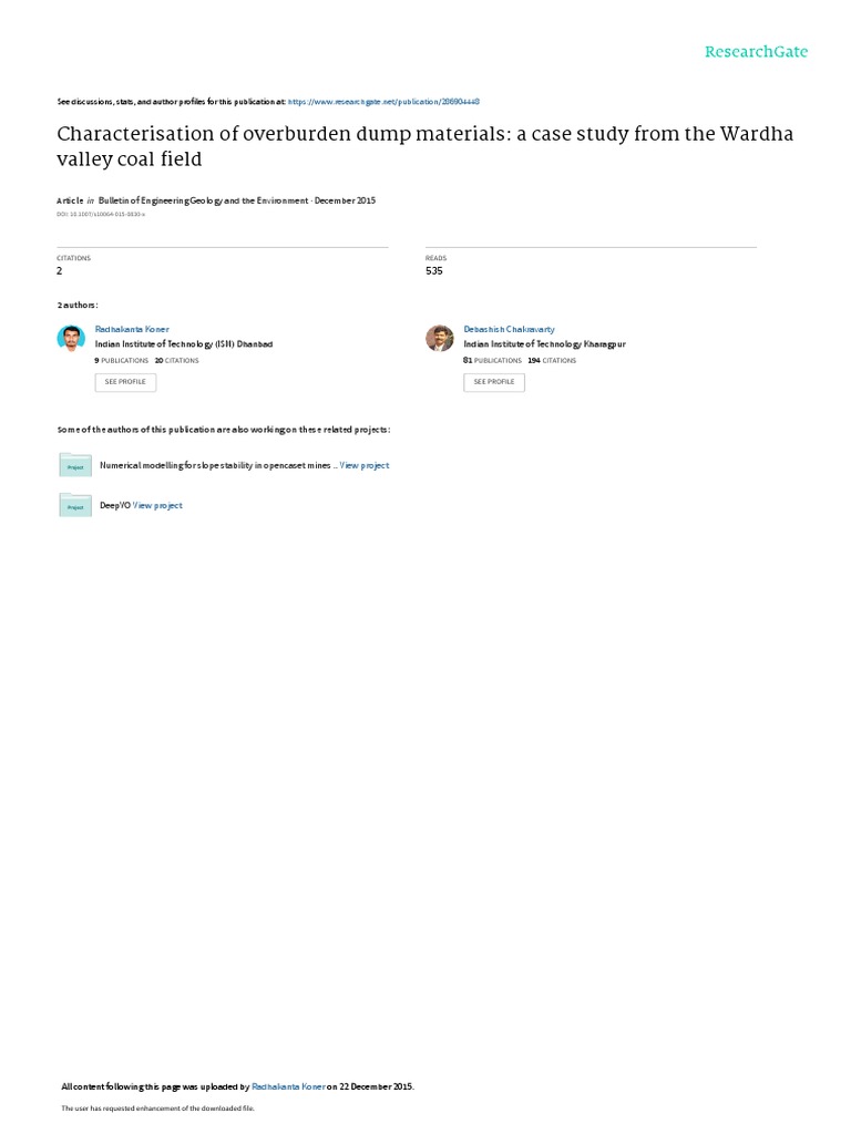 Characterisation of Over Burden Dump Materials A Case Study From The ...