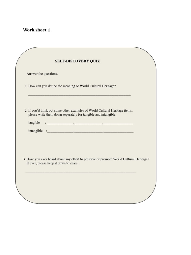 Work Sheet 1: Self-Discovery Quiz | PDF | Career & Growth