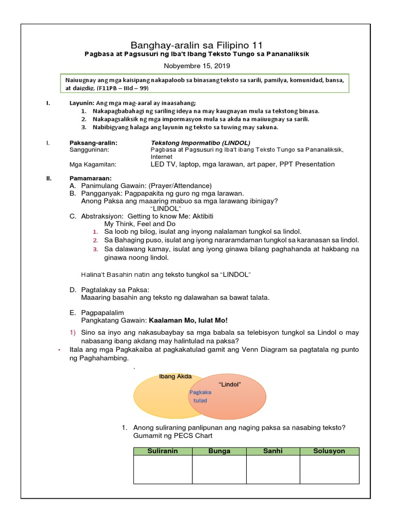 Banghay Aralin Sa Tekstong Impormatibo | PDF