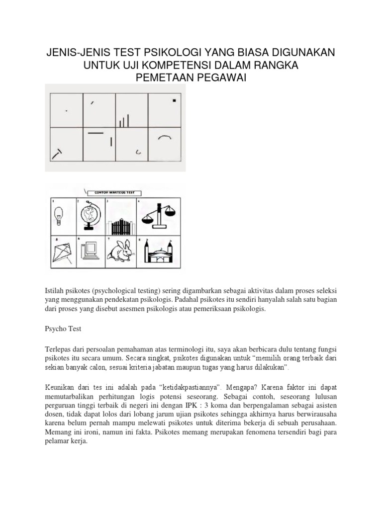 Jenis Psikotes untuk Uji Kompetensi Kerja | PDF | Pengembangan Diri