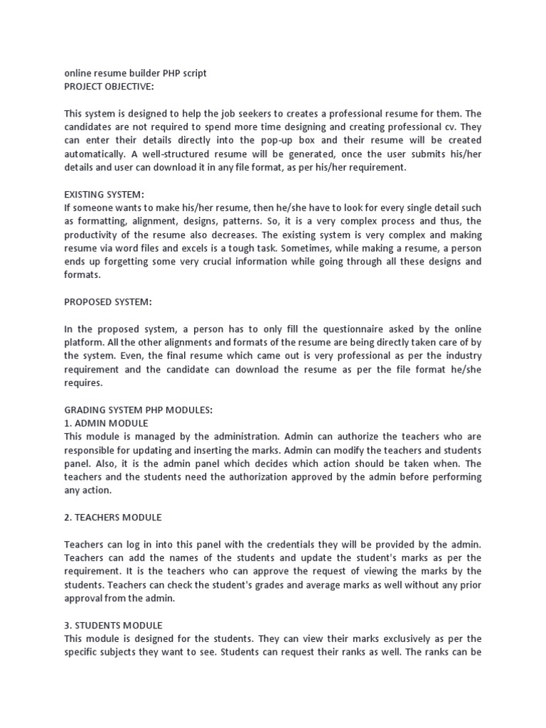 Online Resume Builder PHP Script | Download Free PDF | Résumé | Php