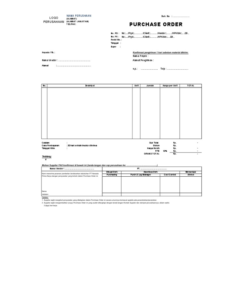 Contoh Format Purchase Order Perusahaan | PDF