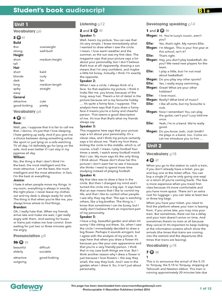 B1+ Student's Book Audioscript PDF | PDF | Hamburgers | Nature