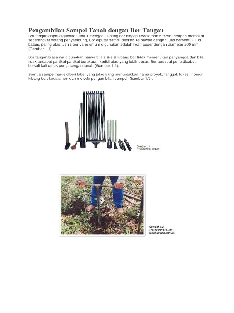 Pengambilan Sampel Tanah Dengan Bor Tangan | PDF
