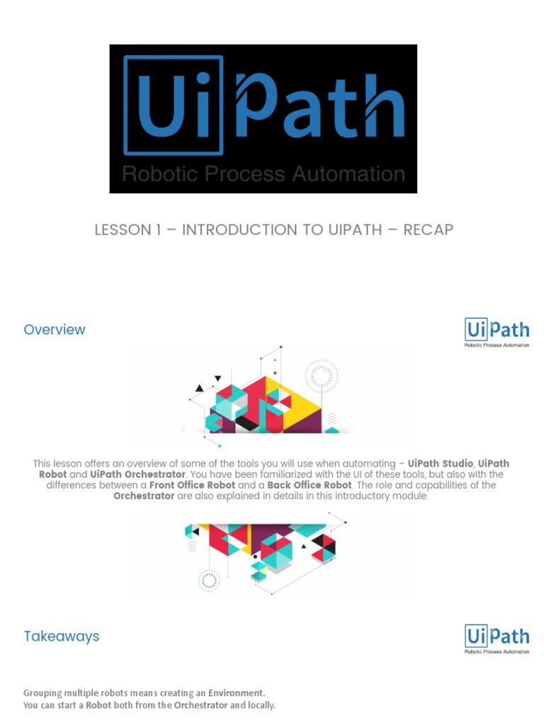 Lesson 1 Introduction To UiPath Recap PDF | PDF | Robot | Robotics