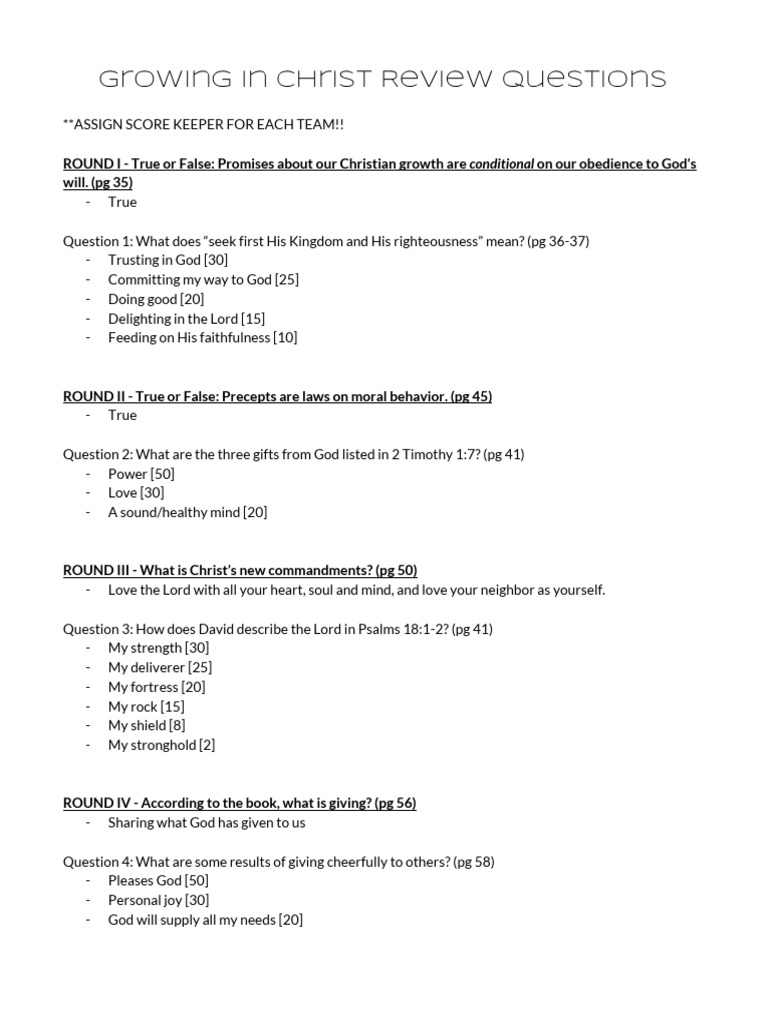 Growing in Christ Review Questions | PDF | Sola Fide | Faith