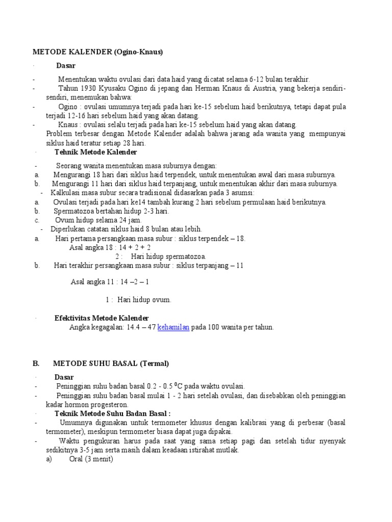 METODE KALENDER Ogino-Knaus | PDF