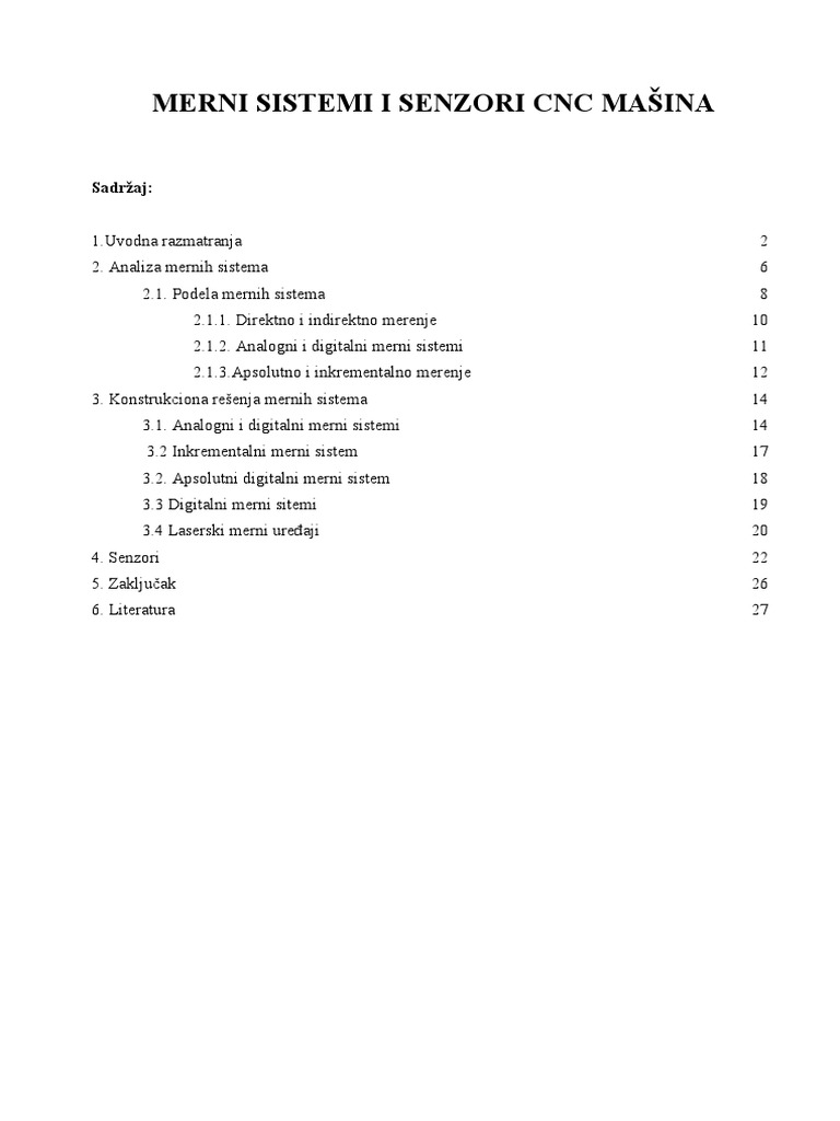 Merni Sistemi I Senzori CNC Masina PDF | PDF