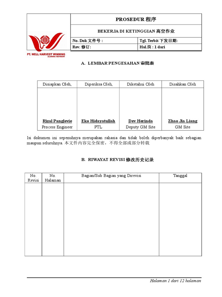 SOP Bekerja Di Ketinggian - Translated | PDF