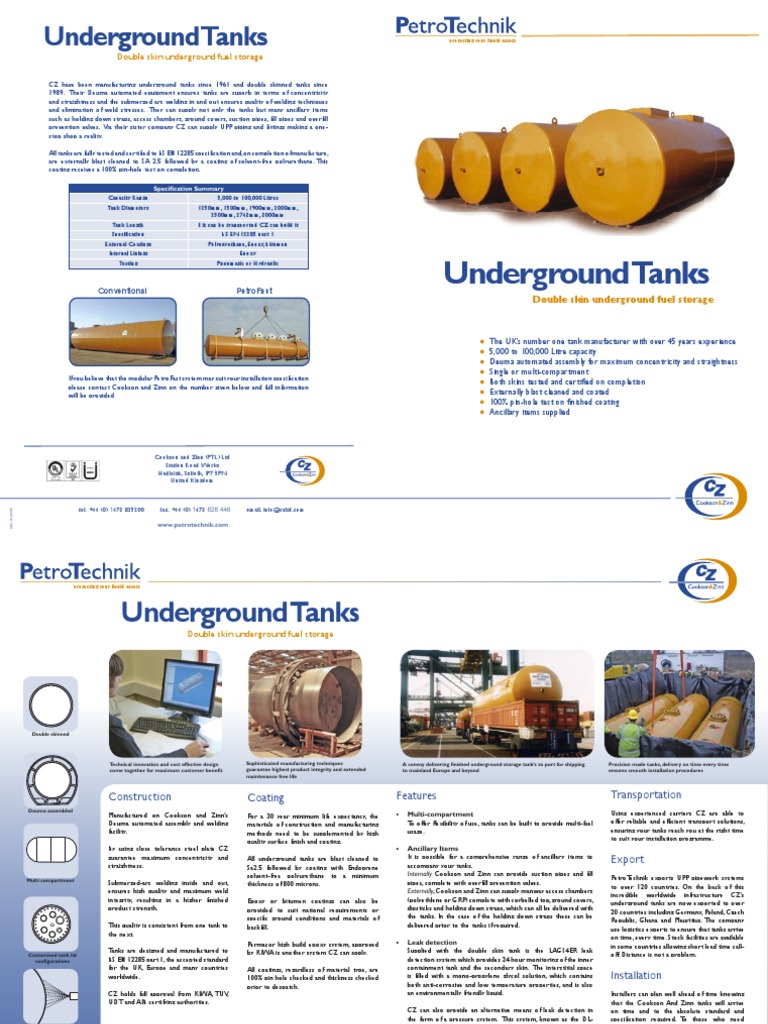 Underground Tank Brochure | PDF | Pipe (Fluid Conveyance) | Welding