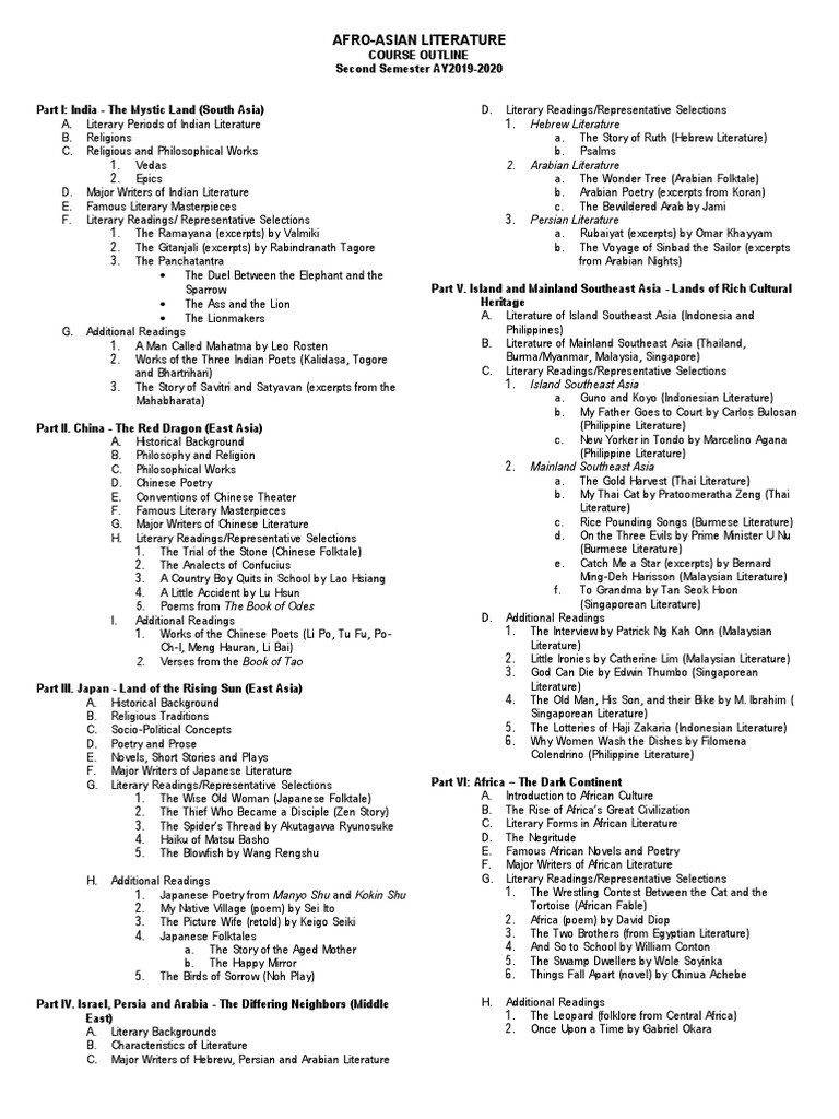 Afro Asian Literature Course Outline | PDF | Southeast Asia | African ...