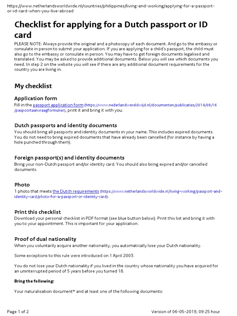 Checklist For Applying For A Dutch Passport or Id Card | PDF | Identity ...