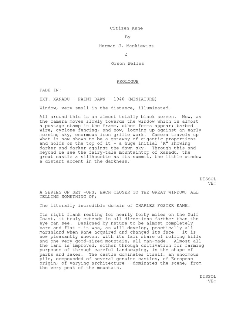 Citizen Kane - Script | PDF | Camera | Unrest