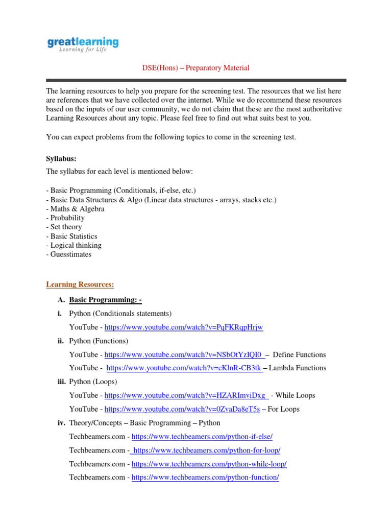 DSE (Hons) Prep | PDF | Computer Programming | Algorithms And Data Structures