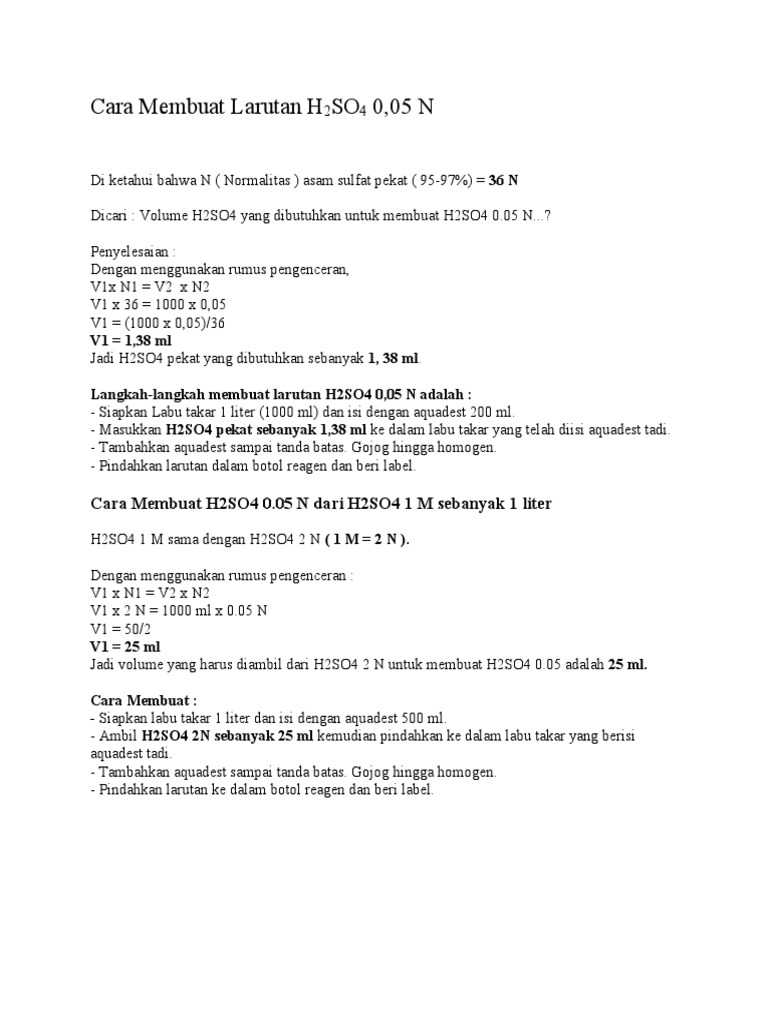 Cara Membuat Larutan H2SO4 0 | PDF