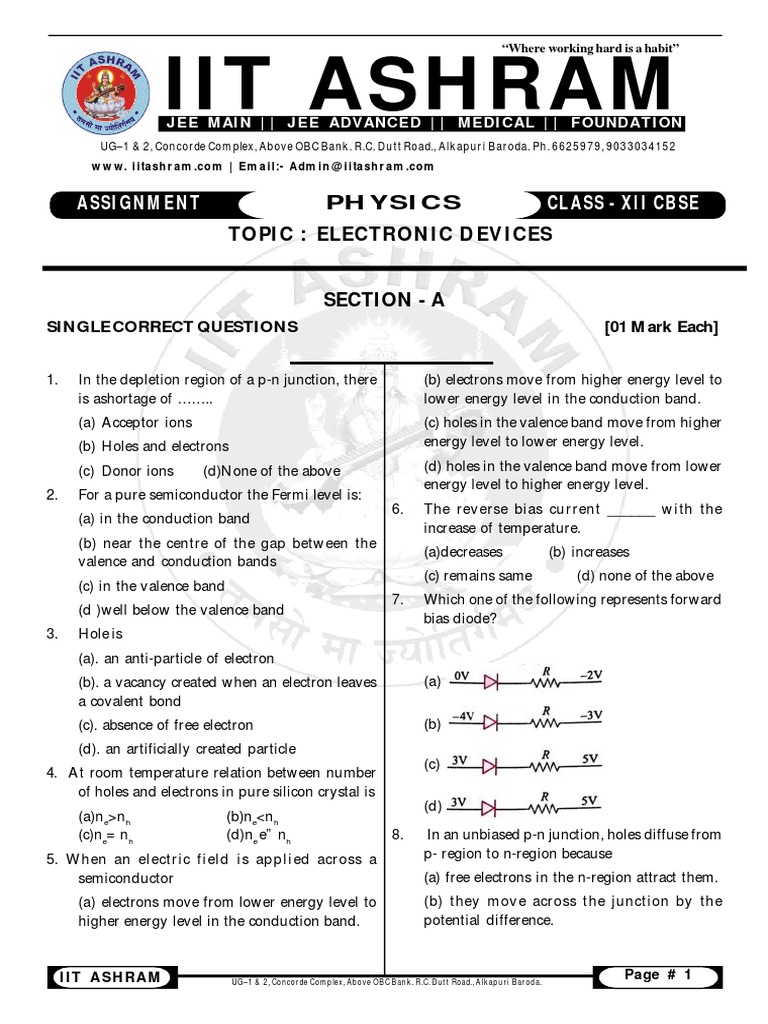 Electronic Devices Assignment for Class XII | PDF | P–N Junction | Diode