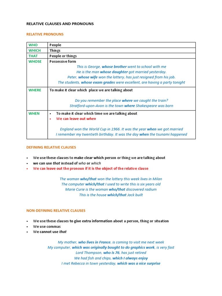 Relative Clauses and Pronouns | PDF | Pronoun | Semiotics