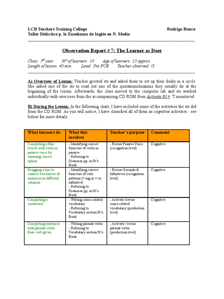 Observation Report # 7 - The Learner As A Doer | PDF | Learning Styles ...