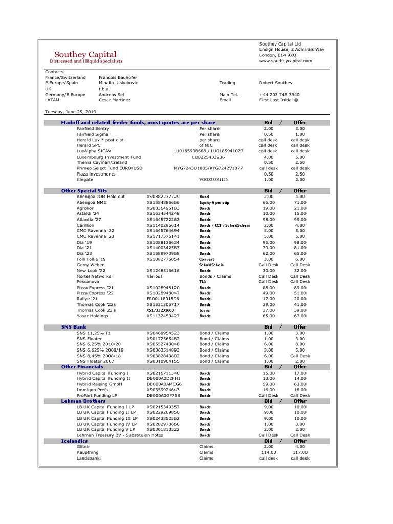 2019 06 25 Southey Capital Illiquid and Distressed Pricing | PDF | Bonds (Finance) | Financial ...