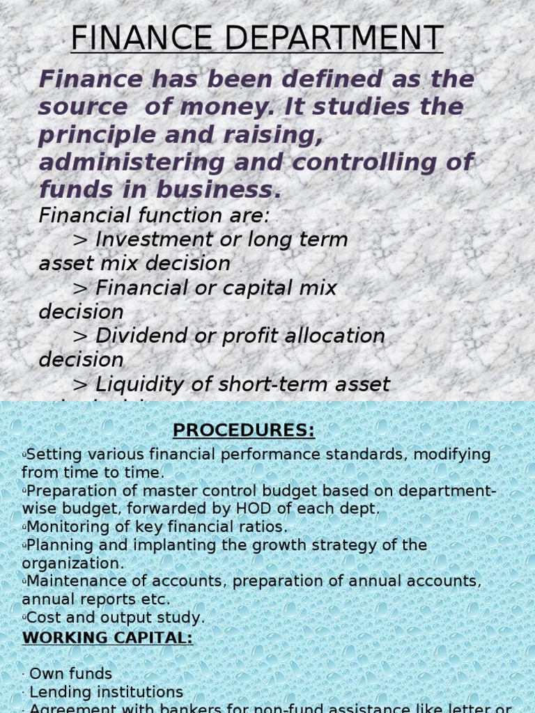 An Overview of the Finance Department's Functions, Procedures ...