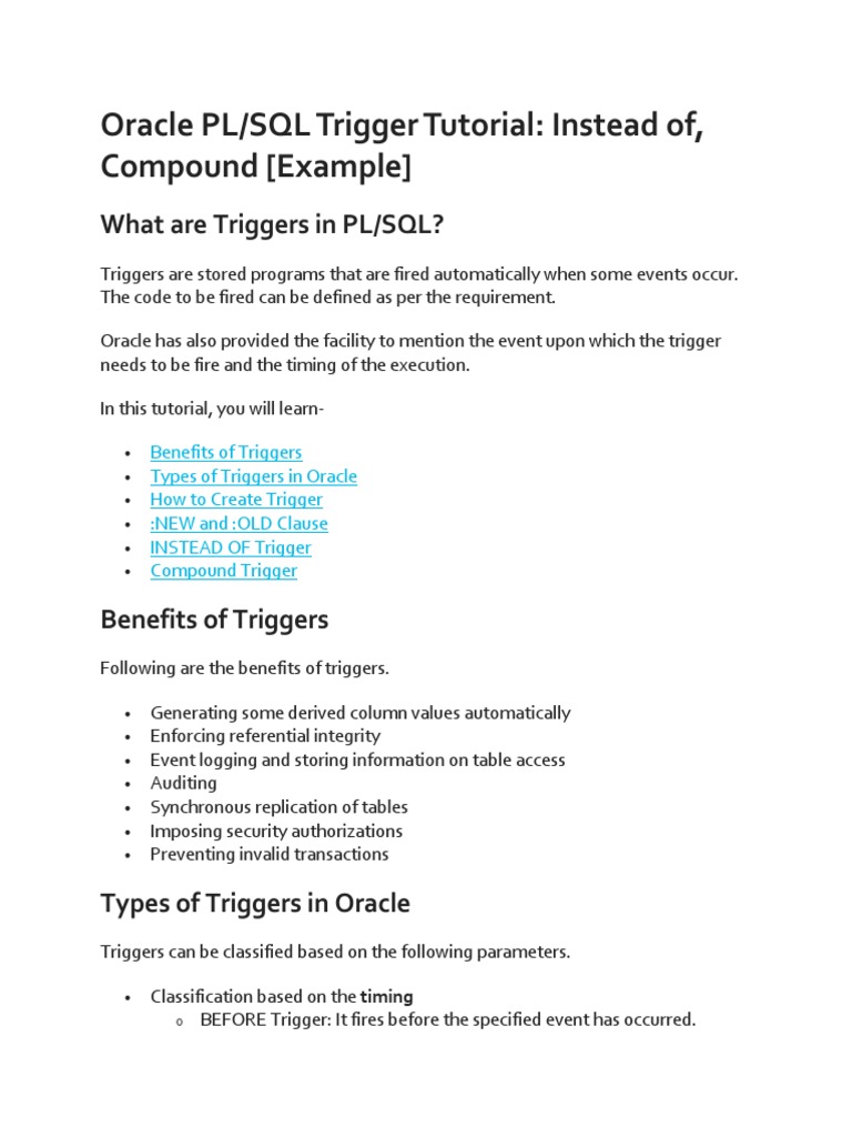 Instead of Triggers | PDF | Pl/Sql | Data
