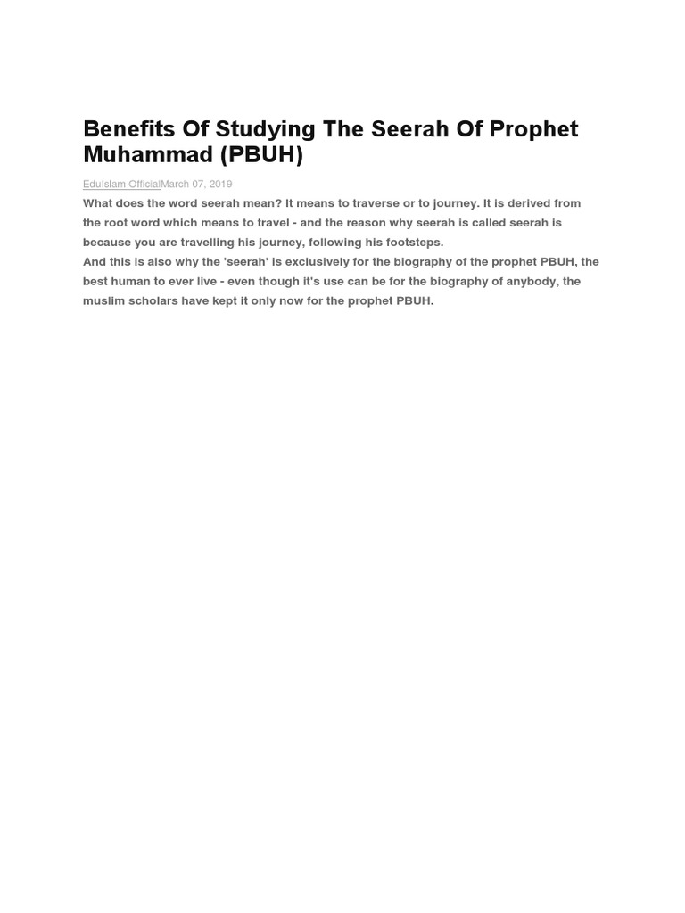 001 YQ Benefits of Studying The Seerah of Prophet Muhammad | PDF ...