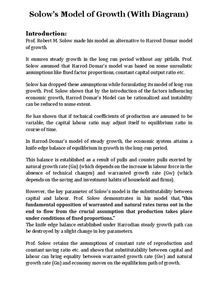 Solow's Model of Economic Growth | PDF | Economic Growth | Labour Economics