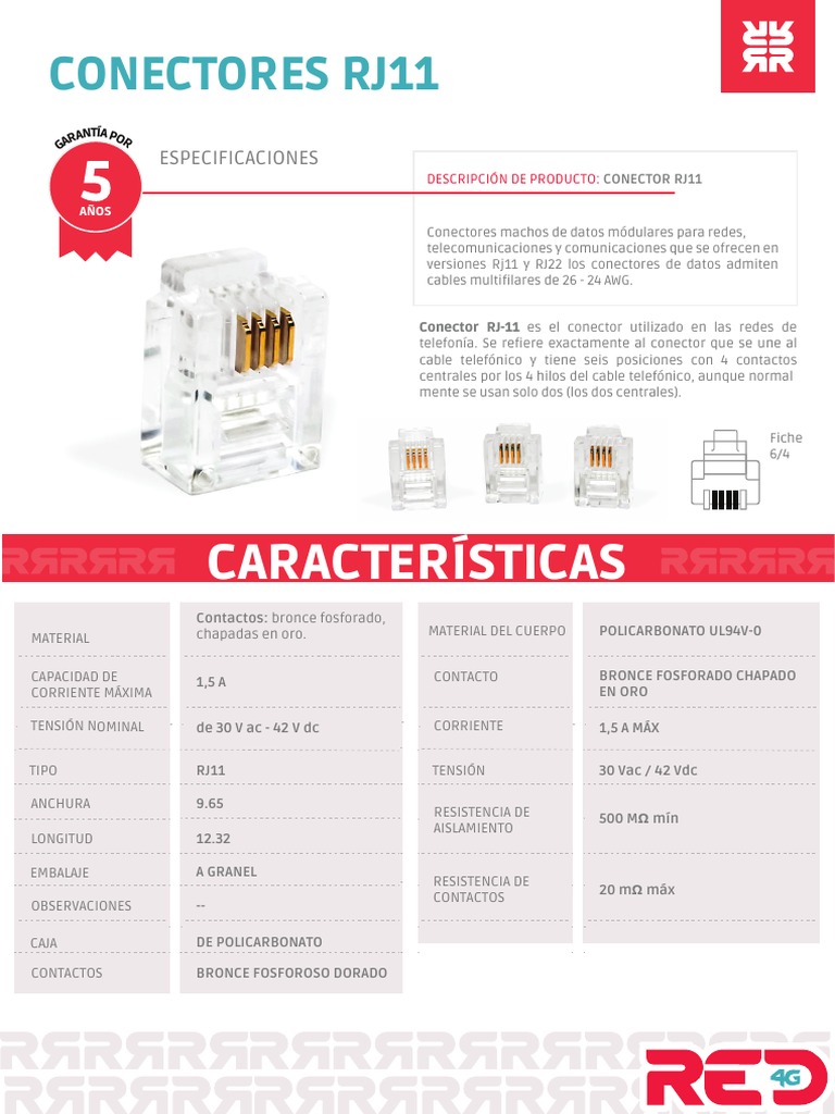 Ficha Tecnica Conector RJ11 | PDF | Equipo eléctrico | Protocolos de ...