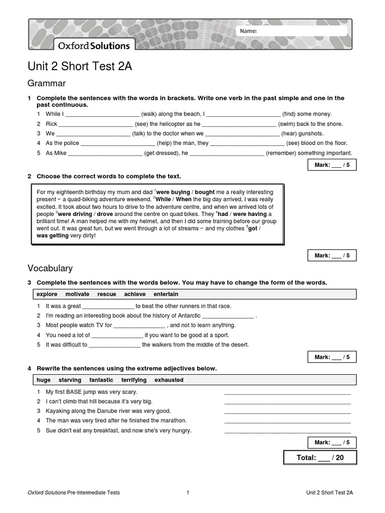 Unit 2 Short Test 2A Solutions | PDF