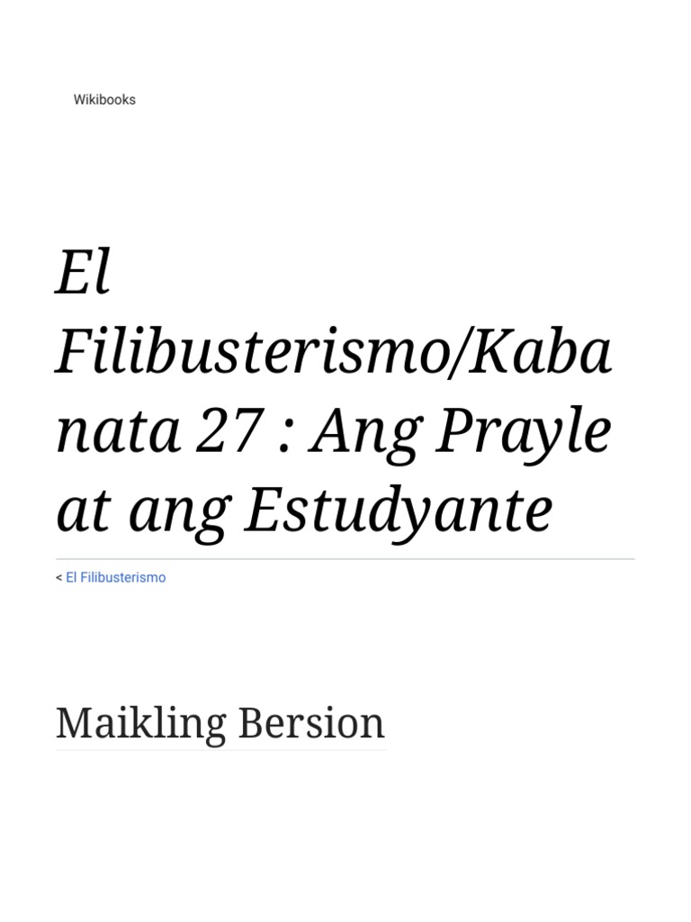 El Filibusterismo - Kabanata 27 - Ang Prayle at Ang Estudyante ...