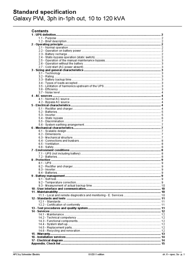 APC AC UPS Single Phase Technical Specification | PDF | Battery Charger ...