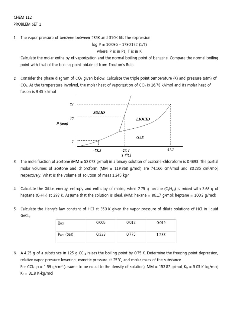 CHEM 112 Problem Set 1 | PDF