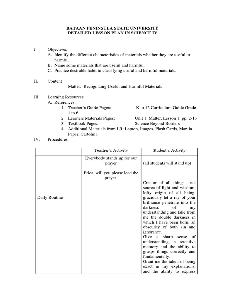 Perea, Darwin, A. Beed-4a - Detailed Lesson Plan in Science Iv | PDF | Lesson Plan | Science