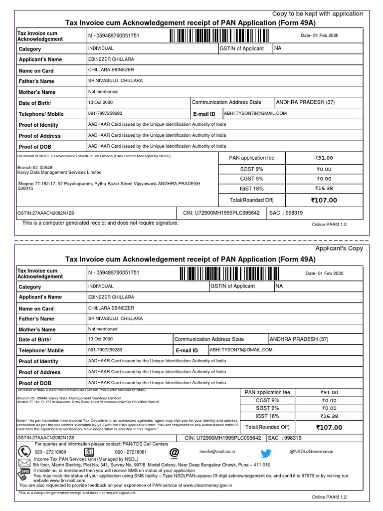 Pan Ack PDF | PDF | Identity Document | Receipt