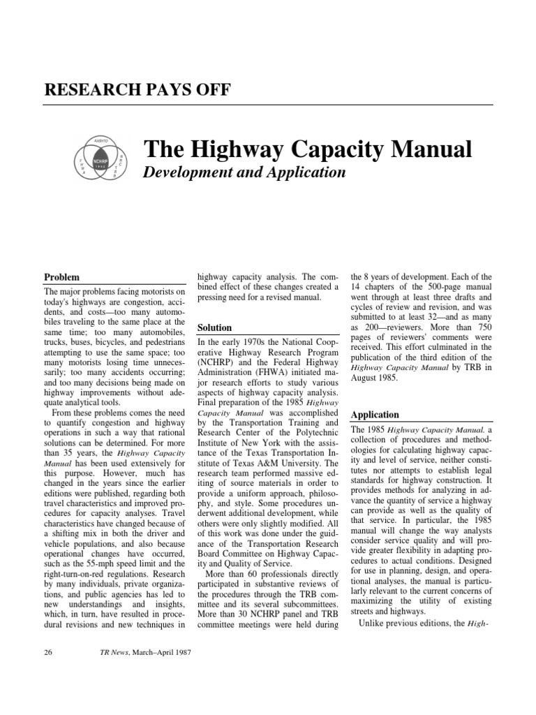 Highway Capacity Manual | Highway | Traffic Congestion