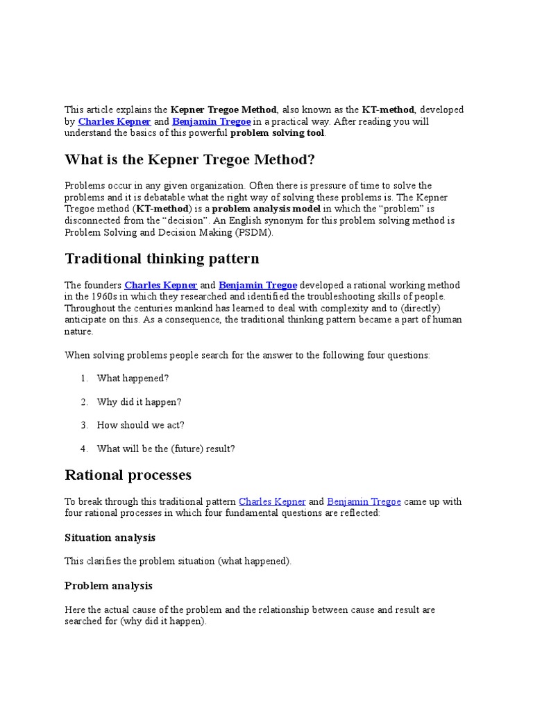 On Kepner Tregoe Methodology | PDF | Troubleshooting | Decision Making