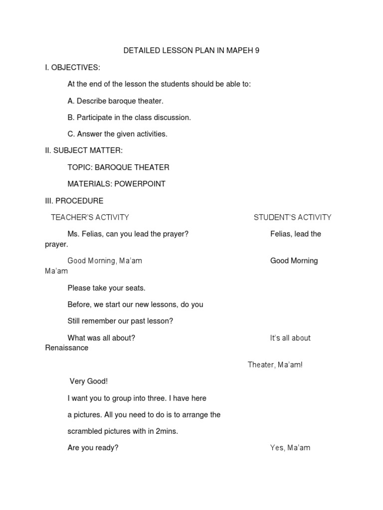Detailed Lesson Plan in Mapeh 9 | PDF | Baroque Music | Opera