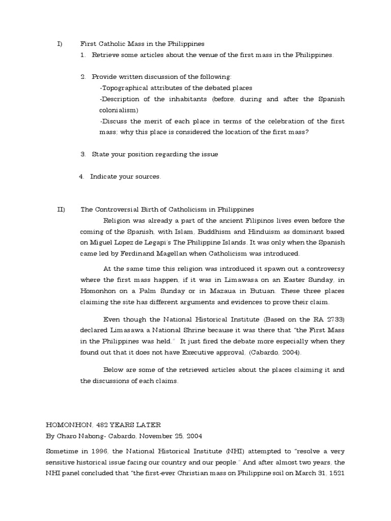 First Catholic Mass in The Philippines | PDF | Philippines