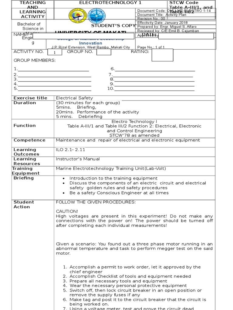 ELECTRO 1 ACTIVITY 1 Student | PDF | Electrical Engineering | Engineering