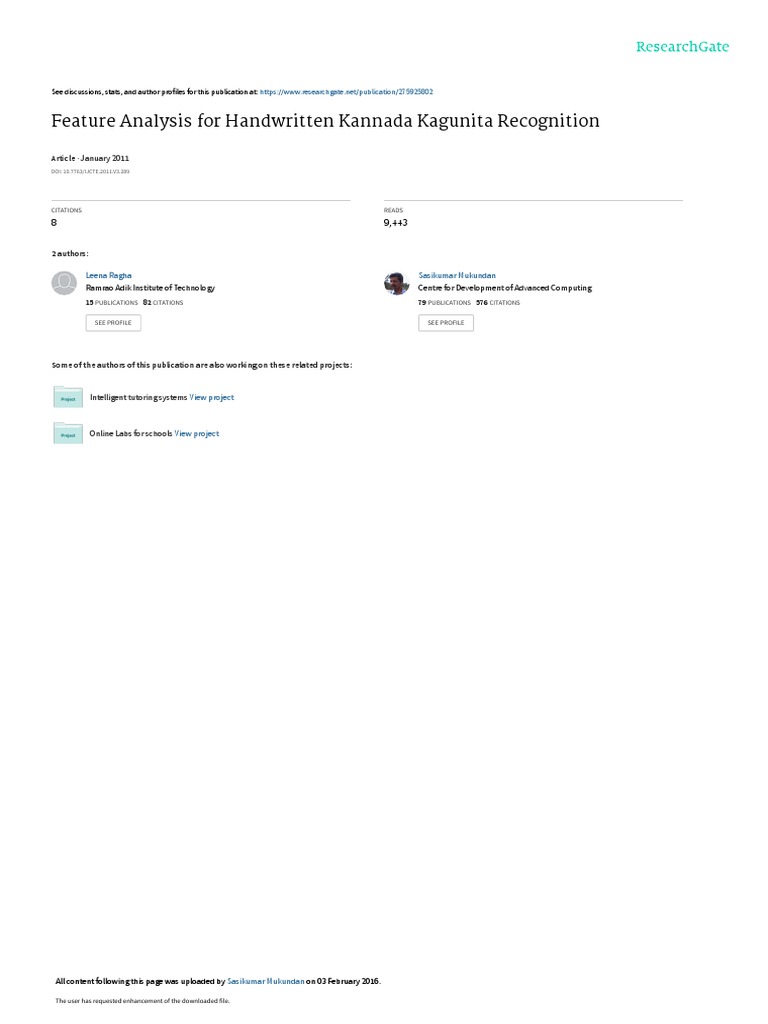 Handwritten Kannada Kagunita Pdf Wavelet Complex Number