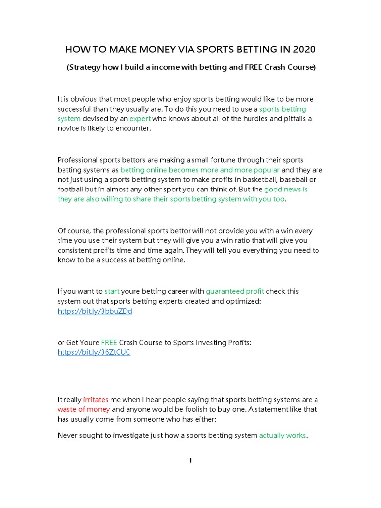 How To Make Money With Sports Betting in 2020 | PDF | Sports Betting ...