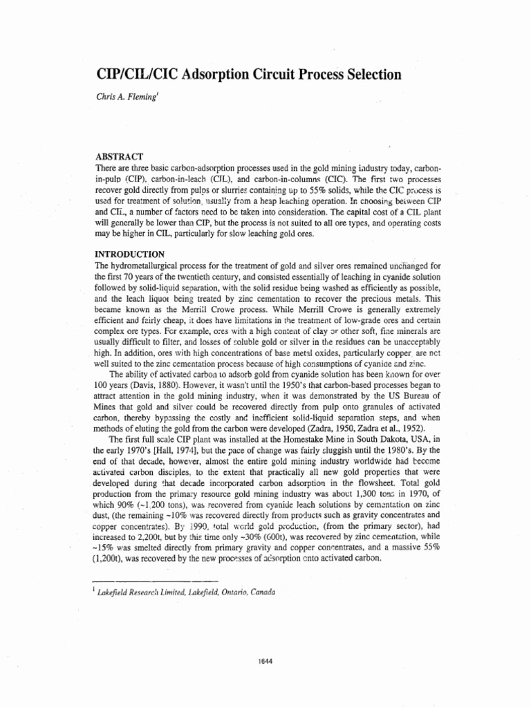 Selection of Carbon Adsorption Processes for Gold Recovery: A ...