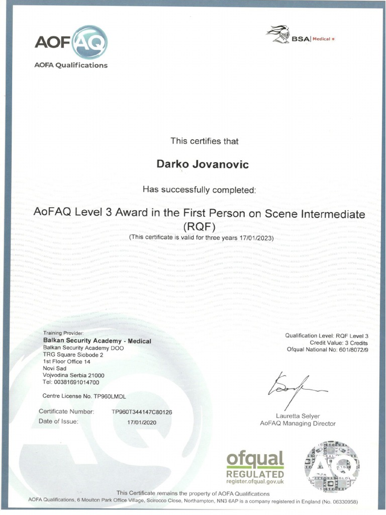 Darko Jovanovic FPOSI Certificate PDF | PDF